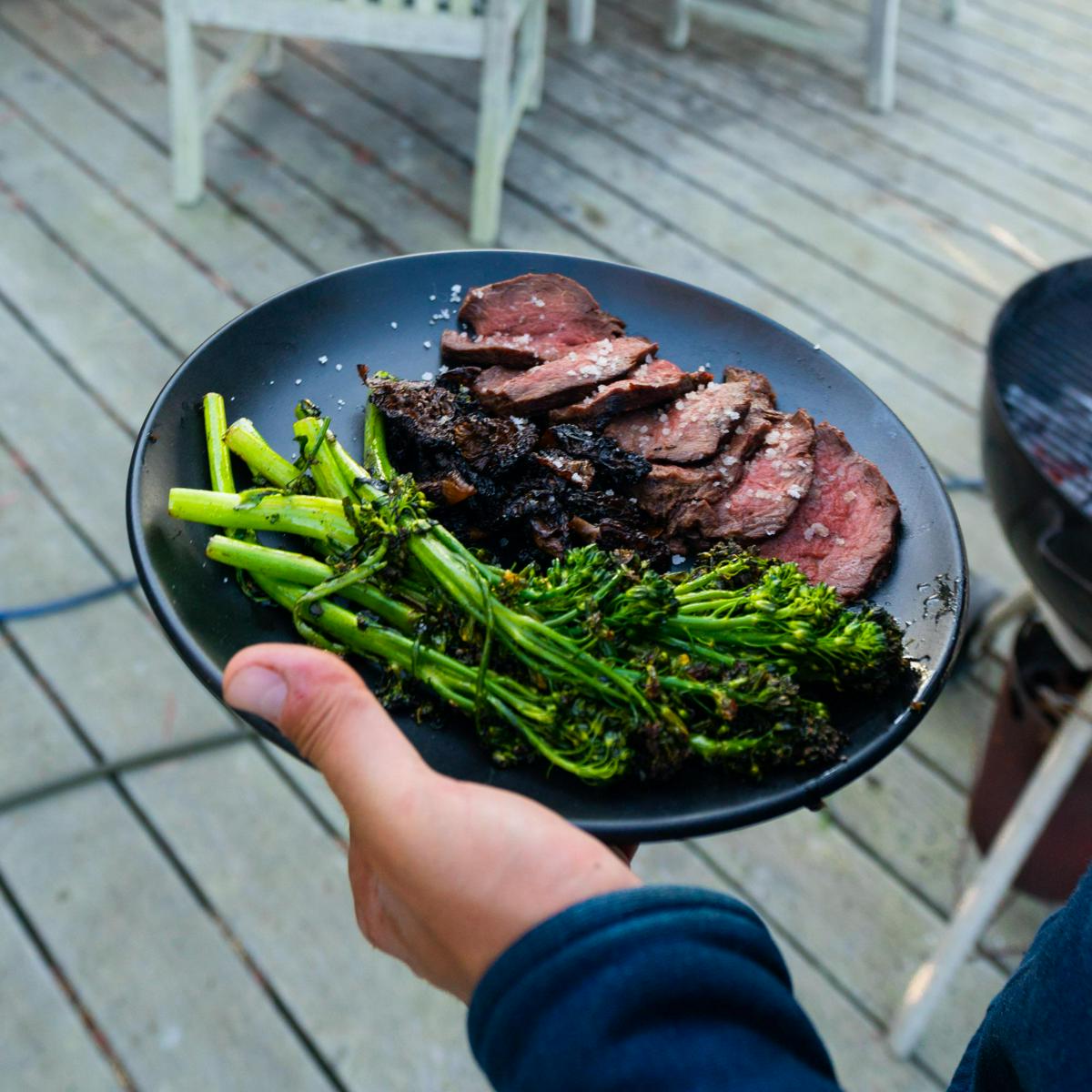 Sous Vide Elk Backstrap with Morels and Broccolini
