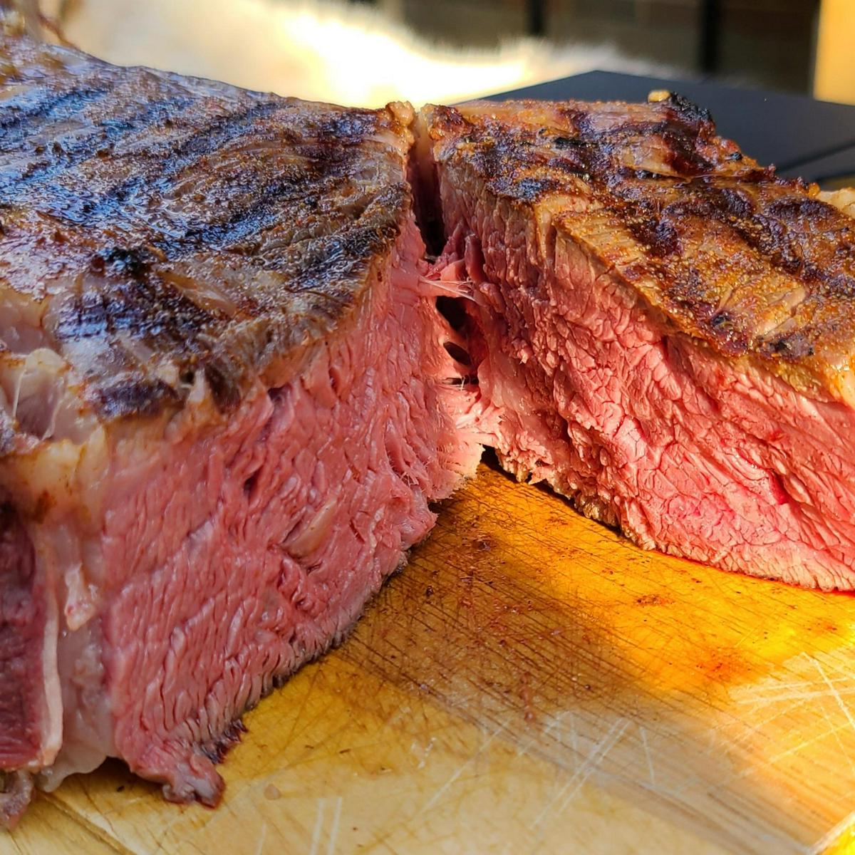 Tomahawk Steak - rare side of medium-rare