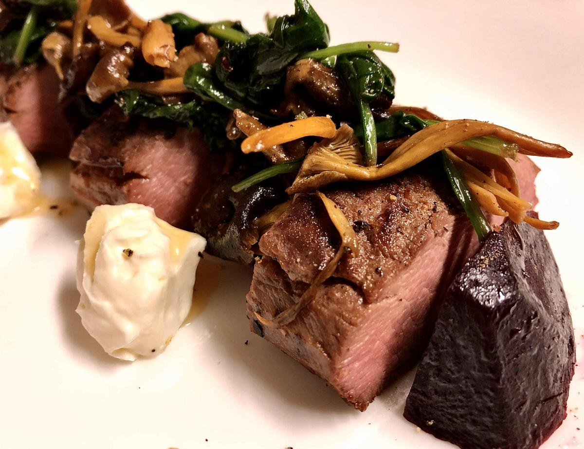Wild Boar Loin with Beetroots and Chèvre cream